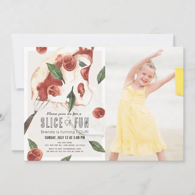 Slice of Fun Margherita Pizza Kids Birthday Photo Invitation | Zazzle