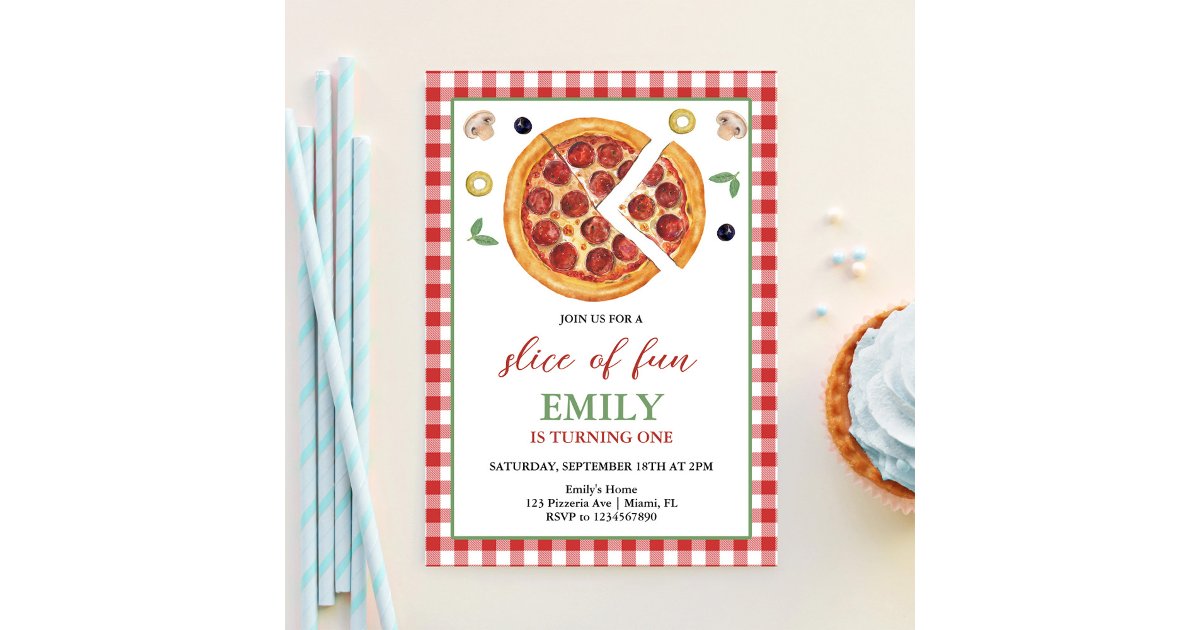 Slice of Fun ONE Pizza Party Birthday Invitation | Zazzle