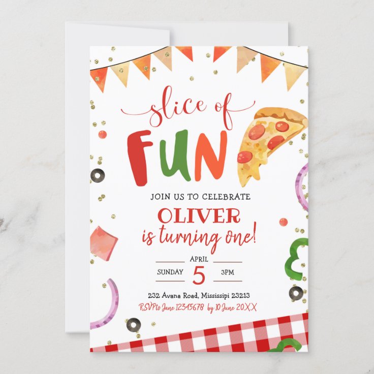 Slice of Fun Pizza Birthday Invitation | Zazzle