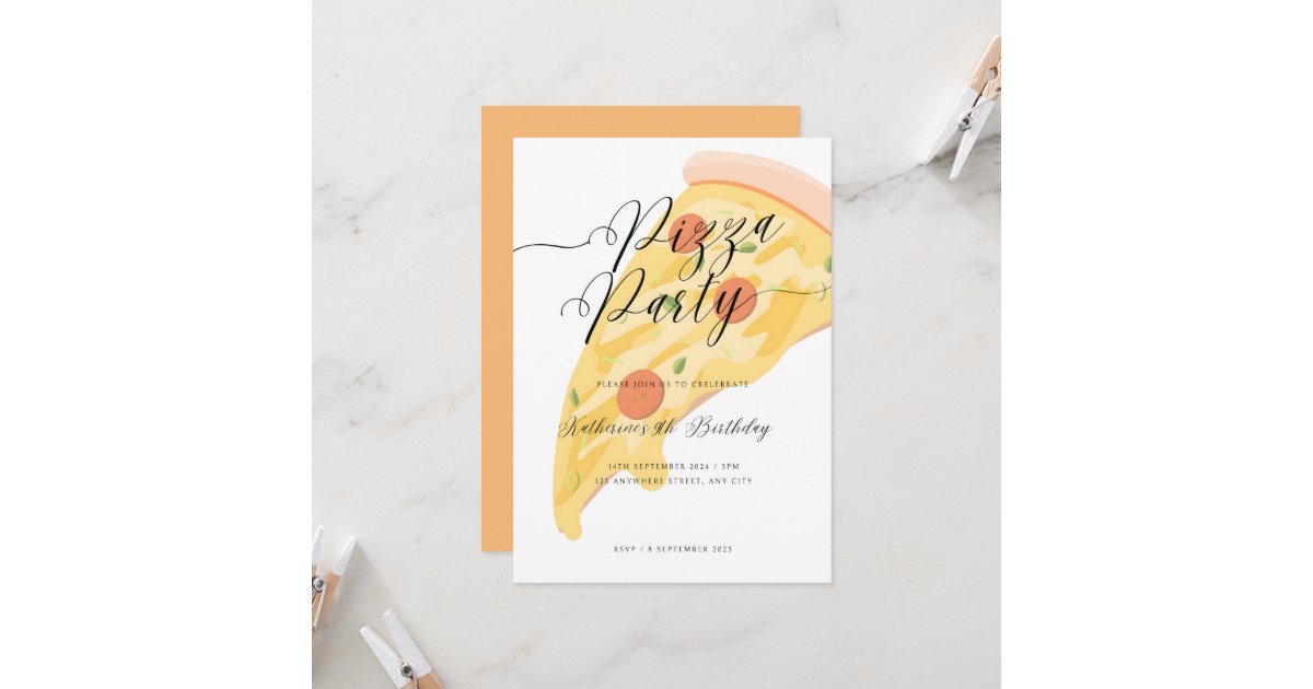 Slice of Fun! Watercolor Pizza Party Birthday Invitation | Zazzle