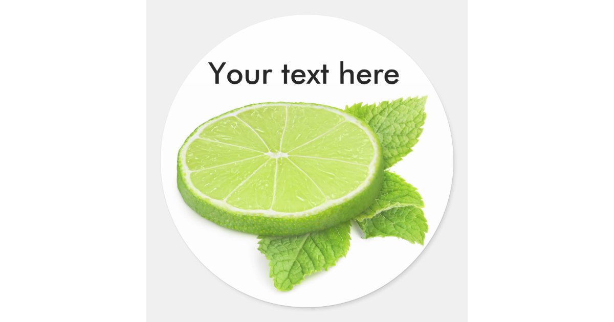 Slice of lime with mint leaf classic round sticker | Zazzle