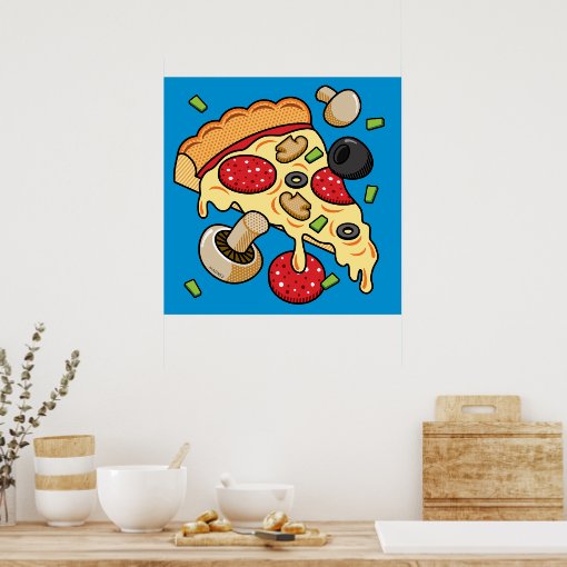 Slice of Pizza with Toppings Poster | Zazzle