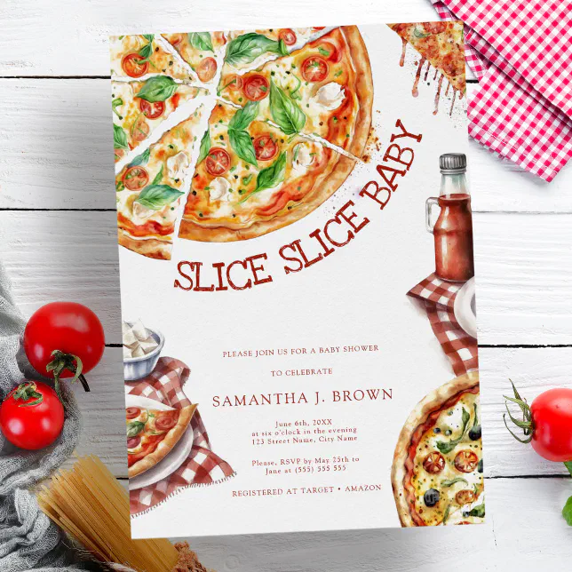 Slice Slice Baby Modern Pizza Baby Shower Invitati Invitation | Zazzle