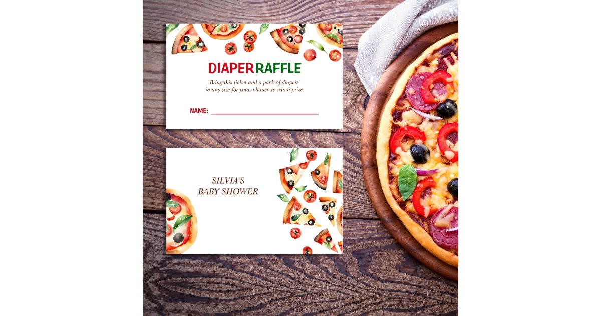 Slice slice baby pizza baby shower diaper raffle enclosure card | Zazzle