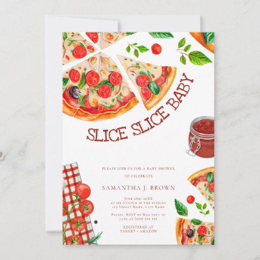 Slice Slice Baby Trendy Pizza Baby Shower Invitation | Zazzle