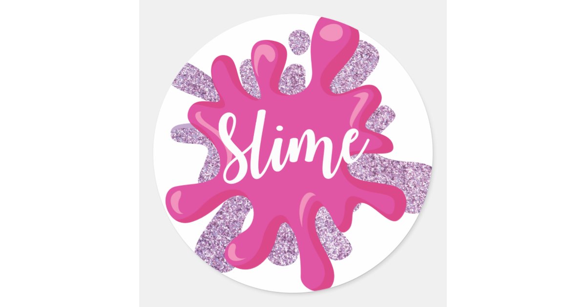 Slime birthday favor stickers in pink and purple | Zazzle