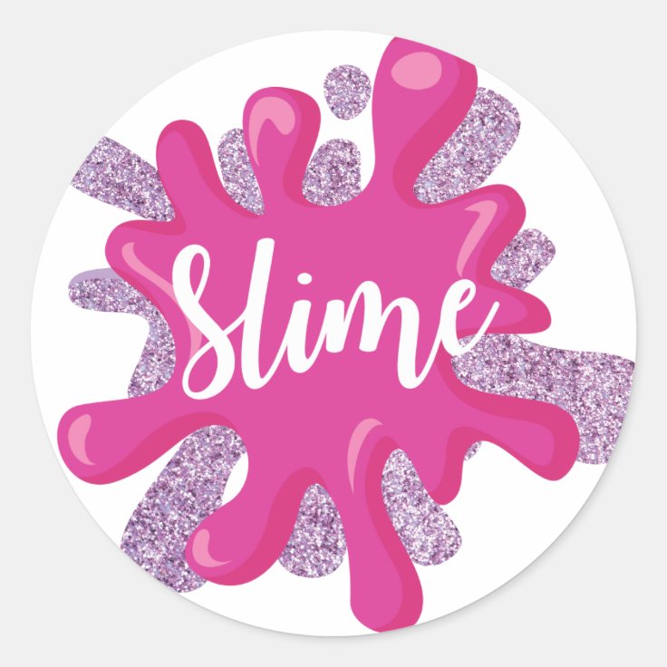 Slime birthday favor stickers in pink and purple | Zazzle