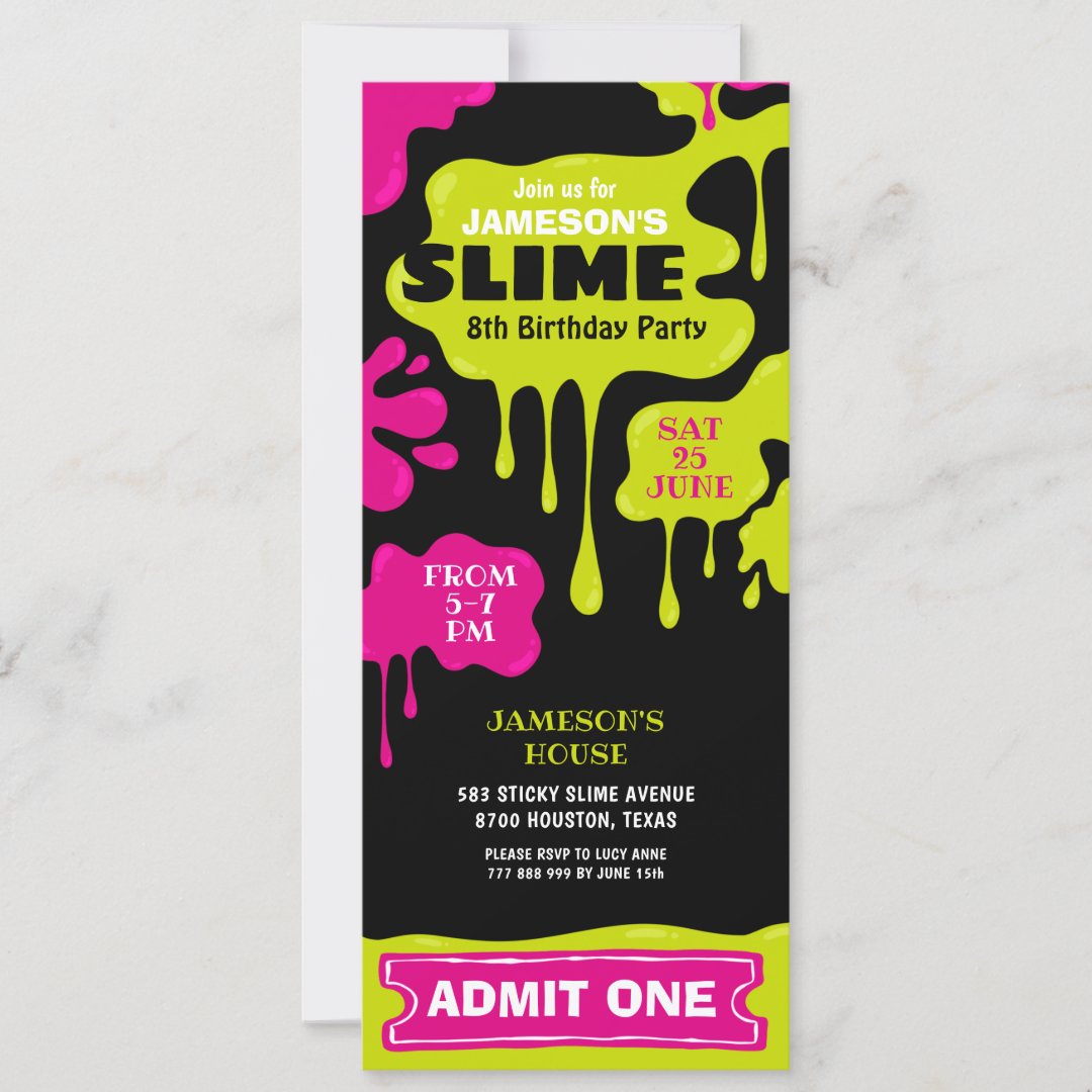 Slime birthday party ticket admit one invitation | Zazzle
