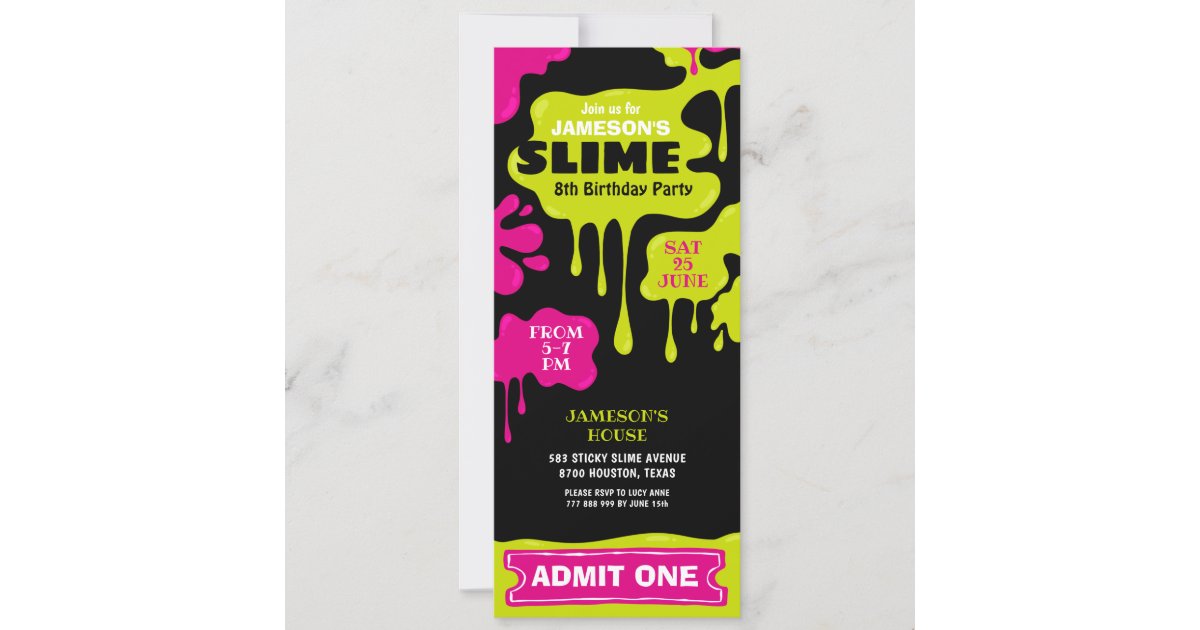 Slime birthday party ticket admit one invitation | Zazzle
