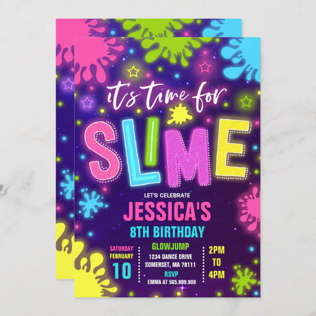 Slime Invitation Glow Slime Party Neon Slime Party | Zazzle