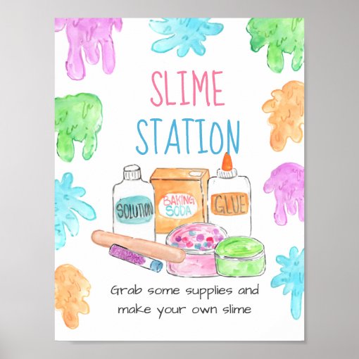 Slime kid birthday party slime station sign | Zazzle