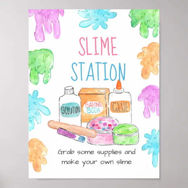Slime kid birthday party slime station sign | Zazzle