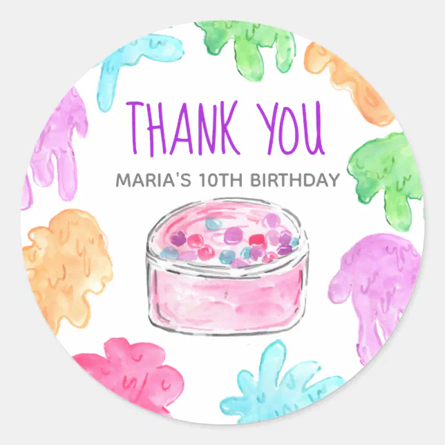 Slime kid birthday party thank you sticker | Zazzle