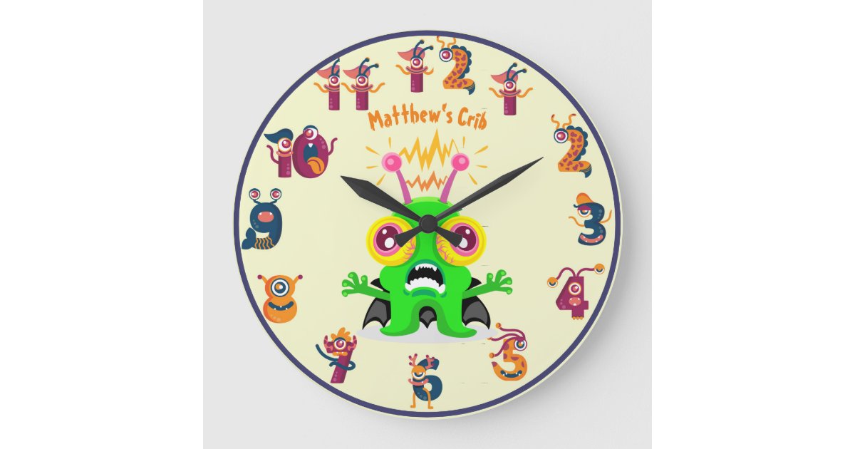 Slime Monster Named Kids Wall Clock Funny Cool | Zazzle