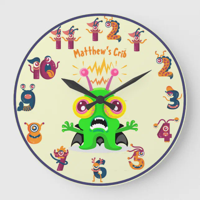 Slime Monster Named Kids Wall Clock Funny Cool | Zazzle