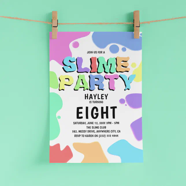 SLIME PARTY Kids Birthday Party Invitation | Zazzle