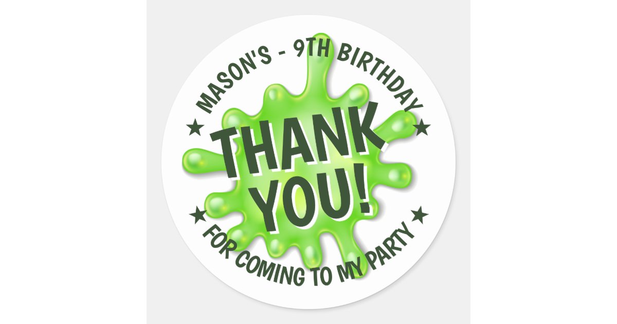 Slime Party Thank You Classic Round Sticker | Zazzle