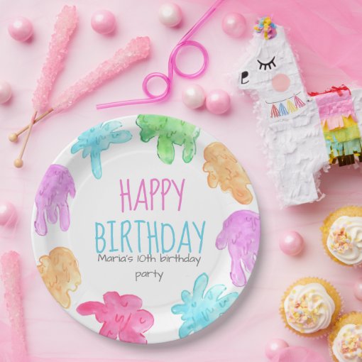 Slime theme kid birthday party plate | Zazzle