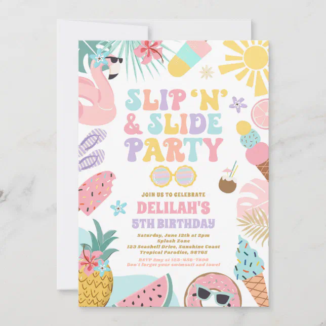 Slip 'n' Slide Splash Pad Summer Birthday Party Invitation | Zazzle