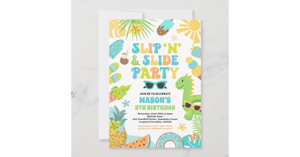 Slip 'n' Slide Splash Pad Summer Birthday Party Invitation | Zazzle