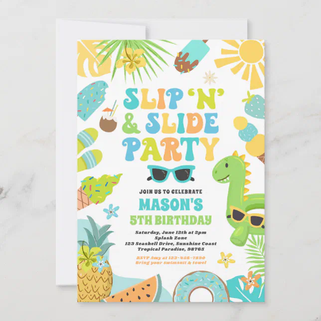 Slip 'n' Slide Splash Pad Summer Birthday Party Invitation | Zazzle