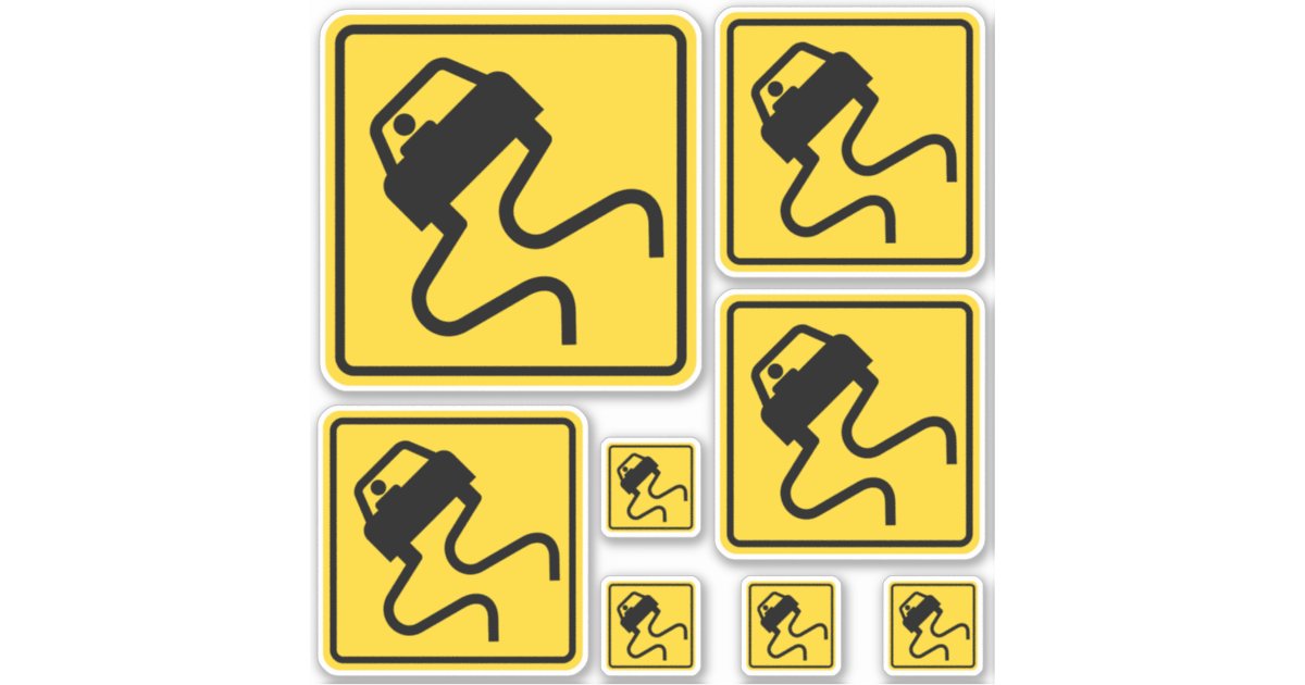 Slippery Road when Wet Sticker Set | Zazzle