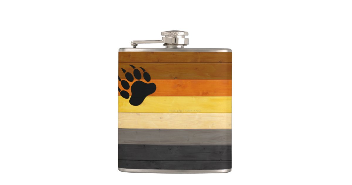 SlipperyJoe's Bear Pride flag wooden floor texture Flask | Zazzle