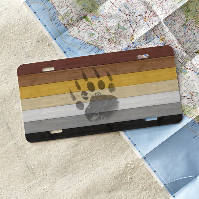 SlipperyJoe's Bear Pride flag wooden floor texture License Plate | Zazzle
