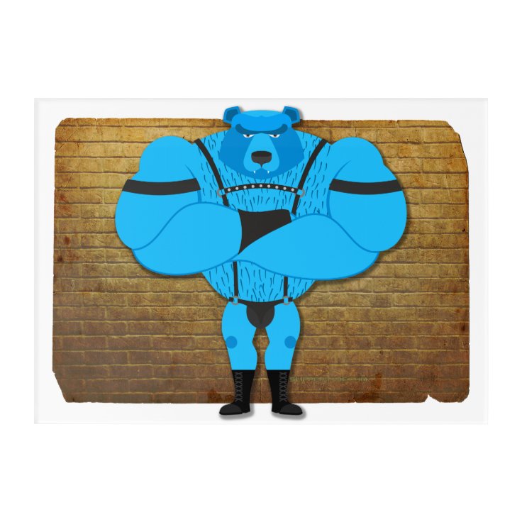 SlipperyJoe's gay muscle bear cartoon thong leathe Acrylic Print | Zazzle