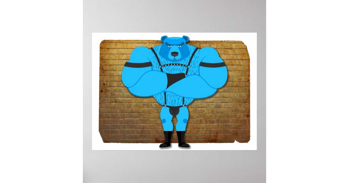 SlipperyJoe's gay muscle bear cartoon thong leathe Poster | Zazzle