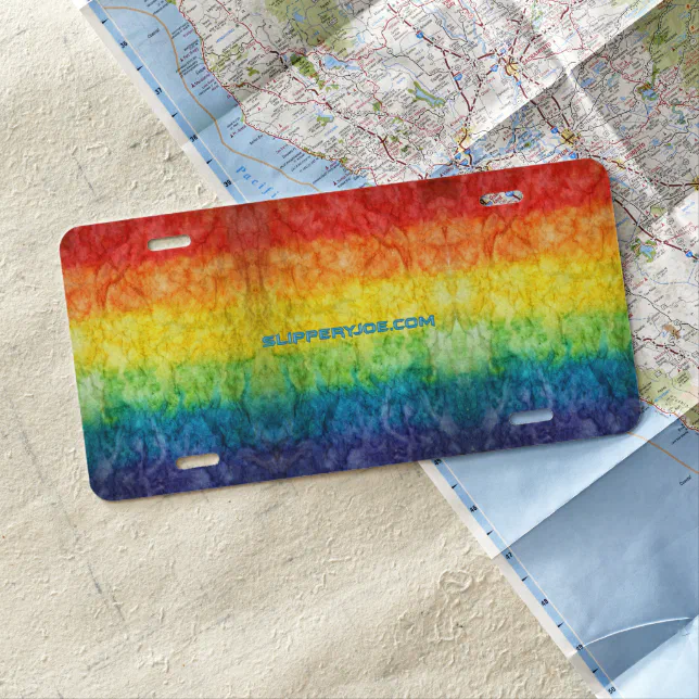 SlipperyJoe's gay pride flag rainbow colors tie-dy License Plate | Zazzle