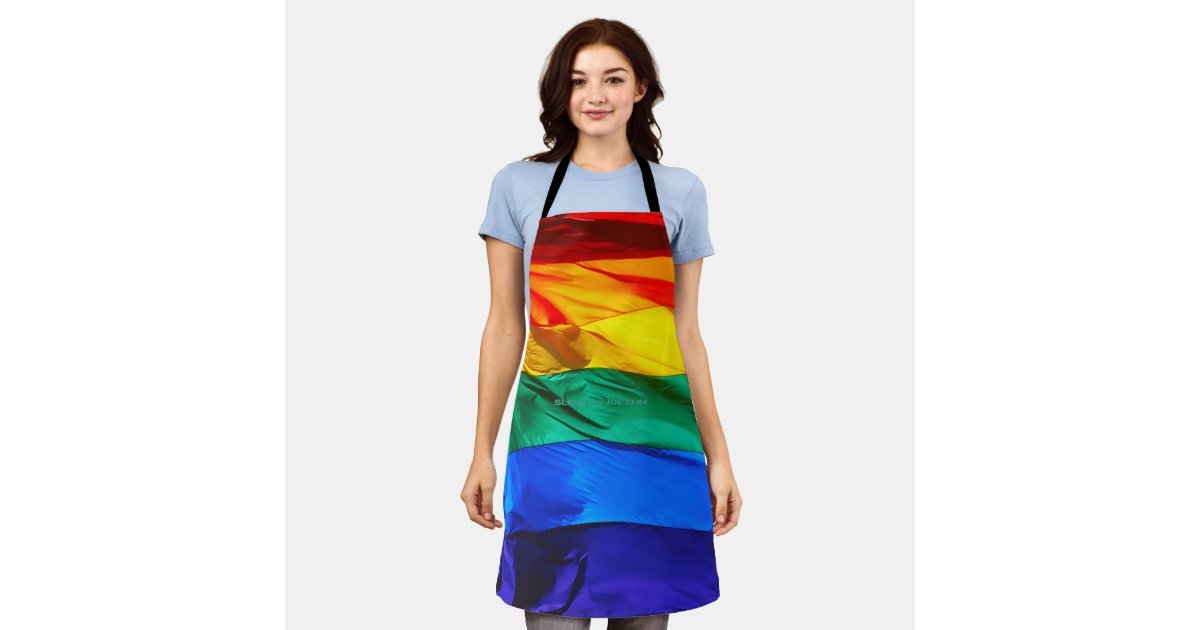 SlipperyJoe's gay pride flag waving pride colors v Apron | Zazzle