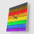 SlipperyJoe's Inclusive gay pride flag textured ru Square Wall Clock ...