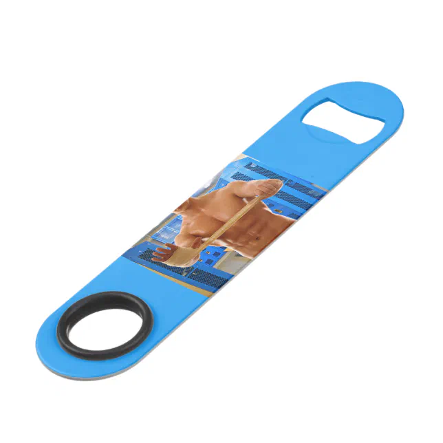 SlipperyJoe's muscular man shirtless chest 6-pack Bar Key | Zazzle