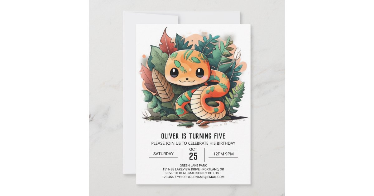 Slithering Python Wildlife Birthday Invitation | Zazzle