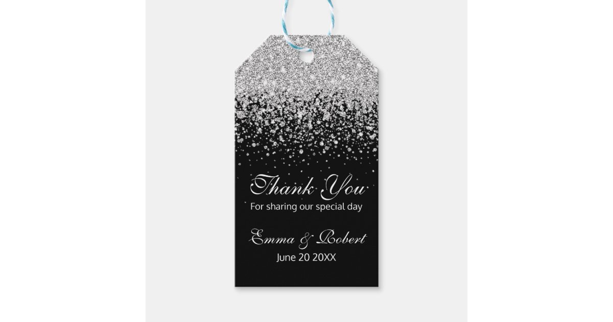 Sliver Glitter on Black Gift Tags | Zazzle