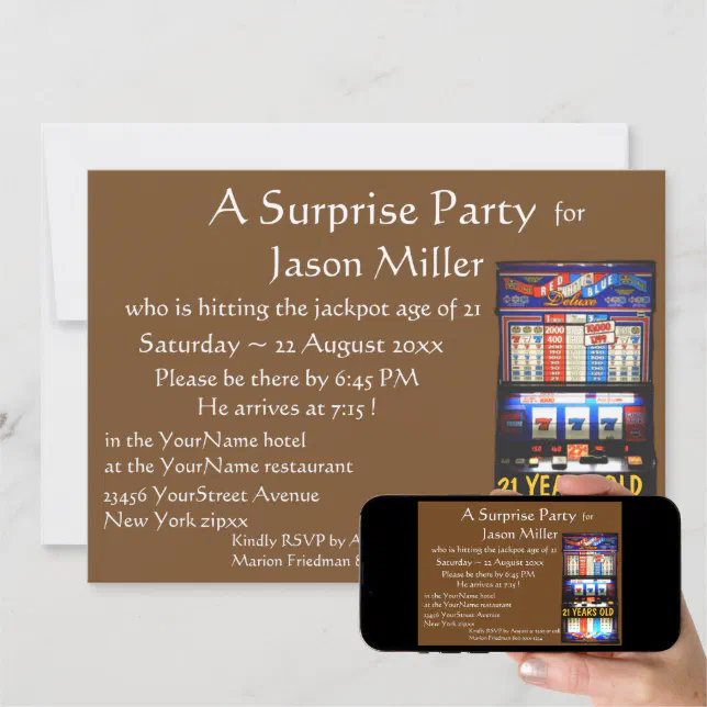 Slot Machine Jackpot 21st Birthday Invitation | Zazzle