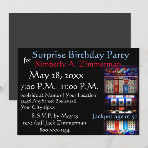 Slot Machine Surprise Birthday Party Invitation | Zazzle