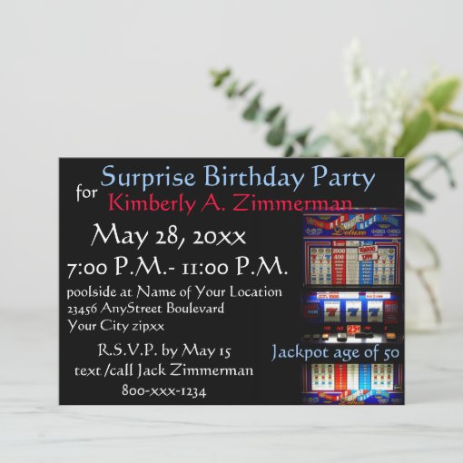 Slot Machine Surprise Birthday Party Invitation | Zazzle