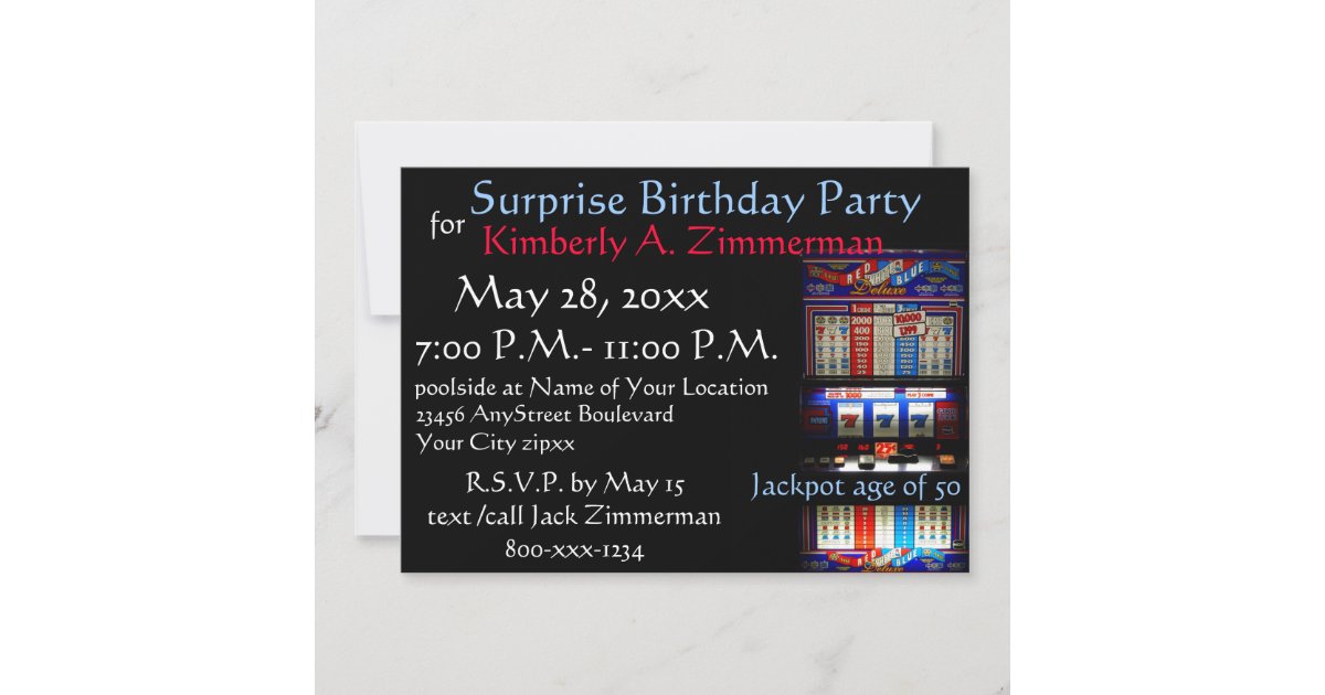 Slot Machine Surprise Birthday Party Invitation | Zazzle