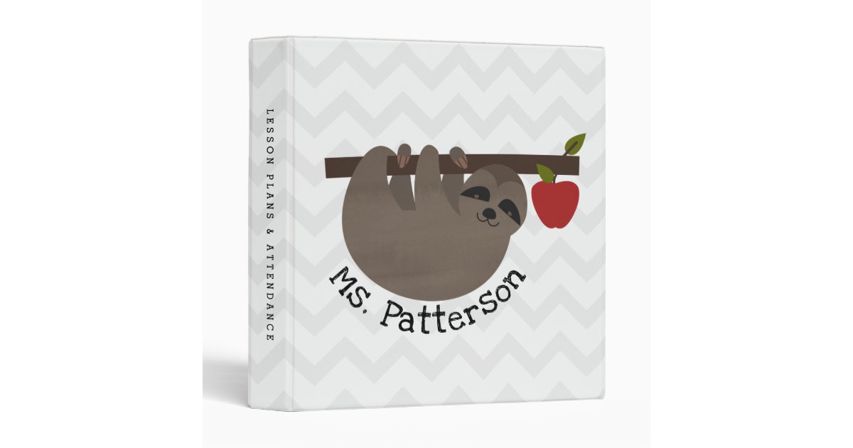 Sloth Apple Tree Chevron Teacher Binder | Zazzle