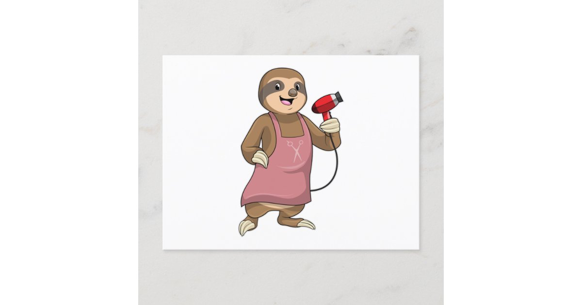 Sloth as Hair stylist with Hairdryer Postcard | Zazzle