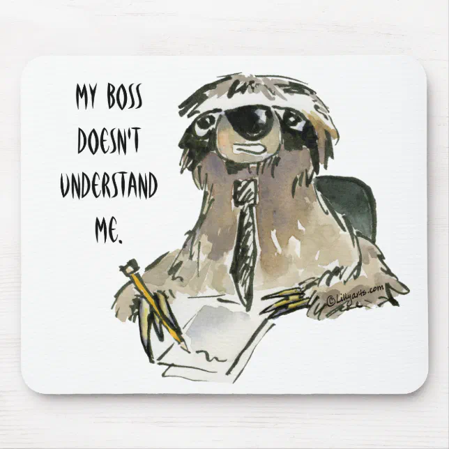 Sloth at Work Cartoon Mousepad | Zazzle