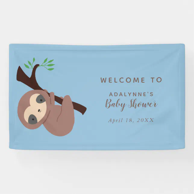 Sloth Baby Shower Blue Welcome Cute Jungle Party Banner | Zazzle