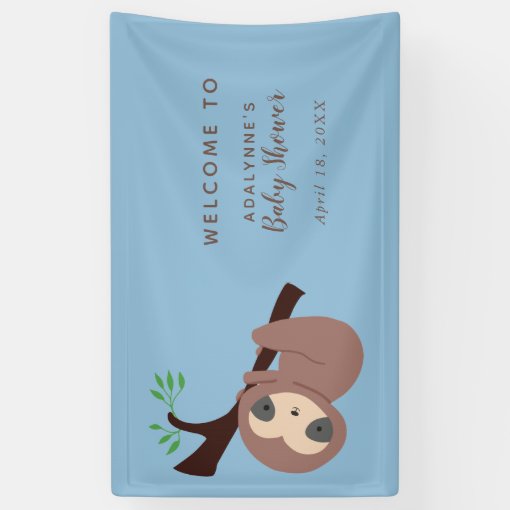 Sloth Baby Shower Blue Welcome Cute Jungle Party Banner | Zazzle