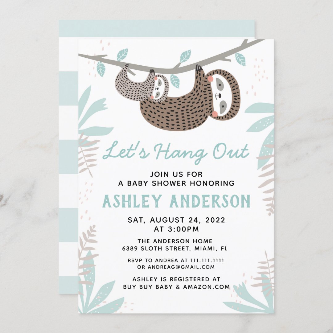 Sloth Baby Shower Invitation | Zazzle
