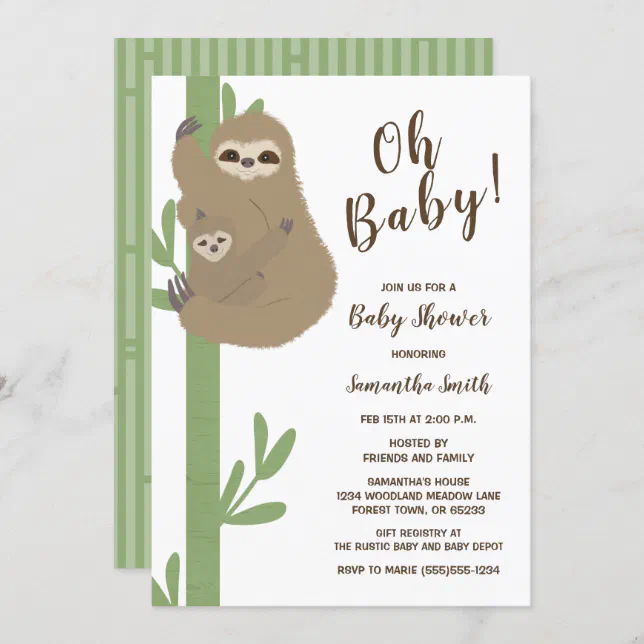 Sloth Baby Shower Invitation | Zazzle