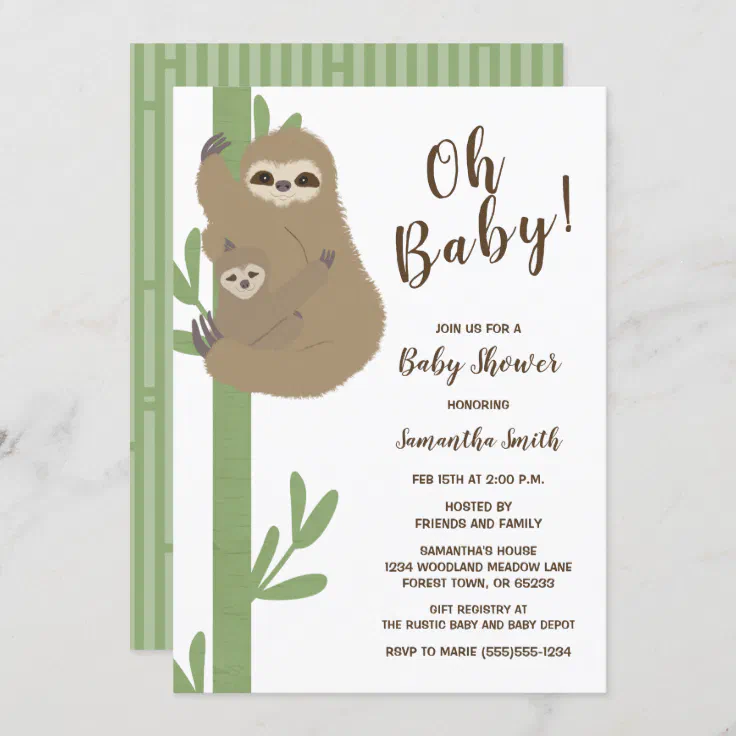 Sloth Baby Shower Invitation | Zazzle