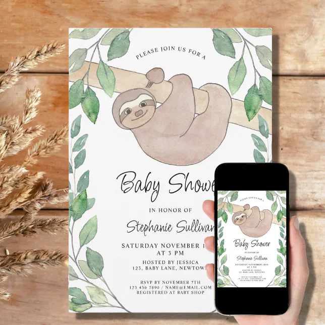 Sloth Baby Shower Invitation | Zazzle