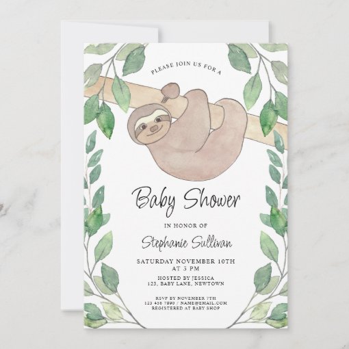 Sloth Baby Shower Invitation | Zazzle